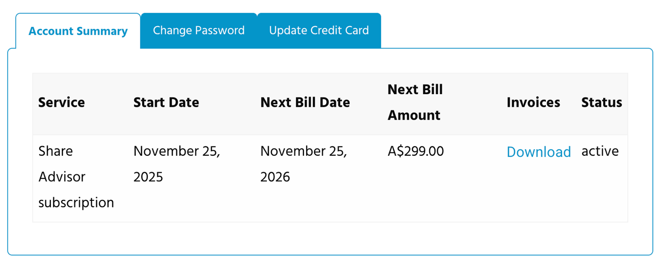 Subscription receipts/tax invoice